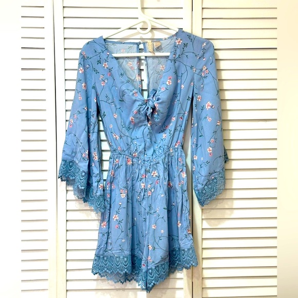 H&M | Dresses | New Sky Blue Floral Romper | Poshmark